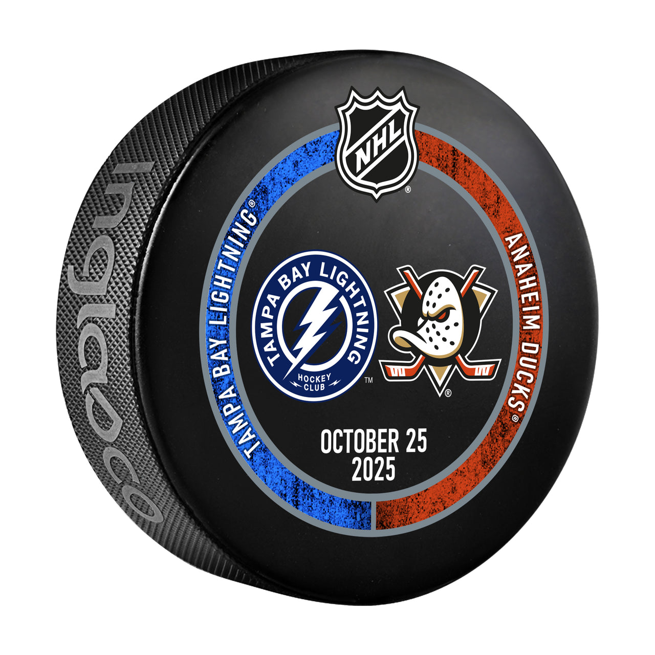 Tampa Bay Lightning 2025-26 Game-used Warm-up Puck vs Anaheim (10/25/2