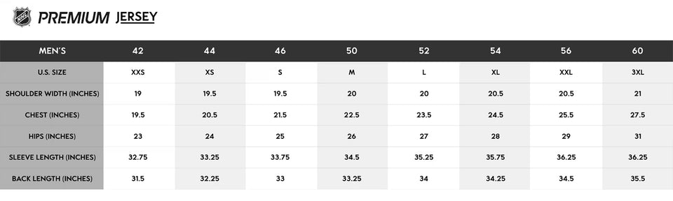 FANATICS JERSEY SIZING